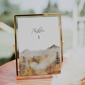 Fall Mountain Table Number Template, Editable Printable Autumn Outdoor ...