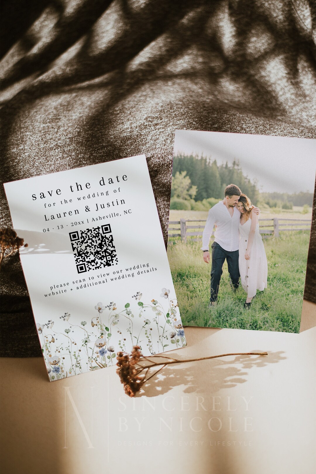 Spring Save the Date With QR Code, Floral Save the Date Template, Save ...