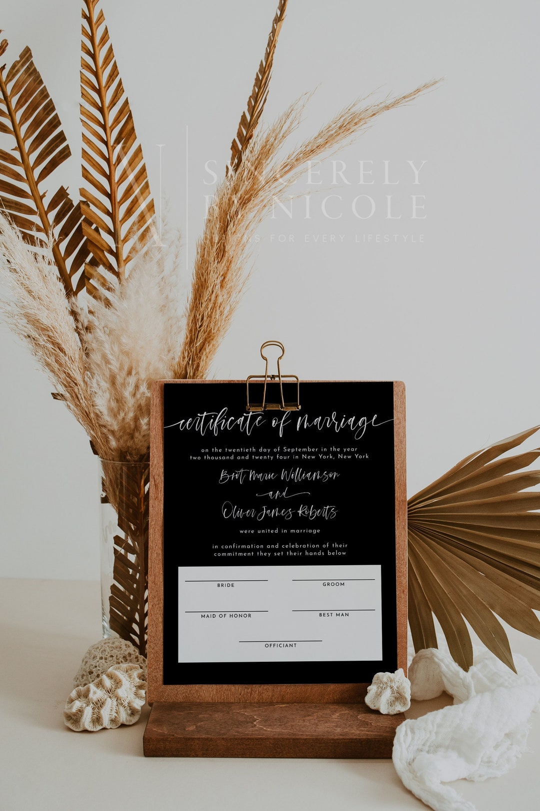 Modern Certificate of Marriage, Modern Certificate Keepsake, Wedding ...
