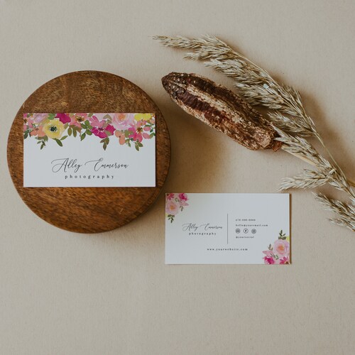 Business Card Template Floral Rustic Watercolor Business - Etsy