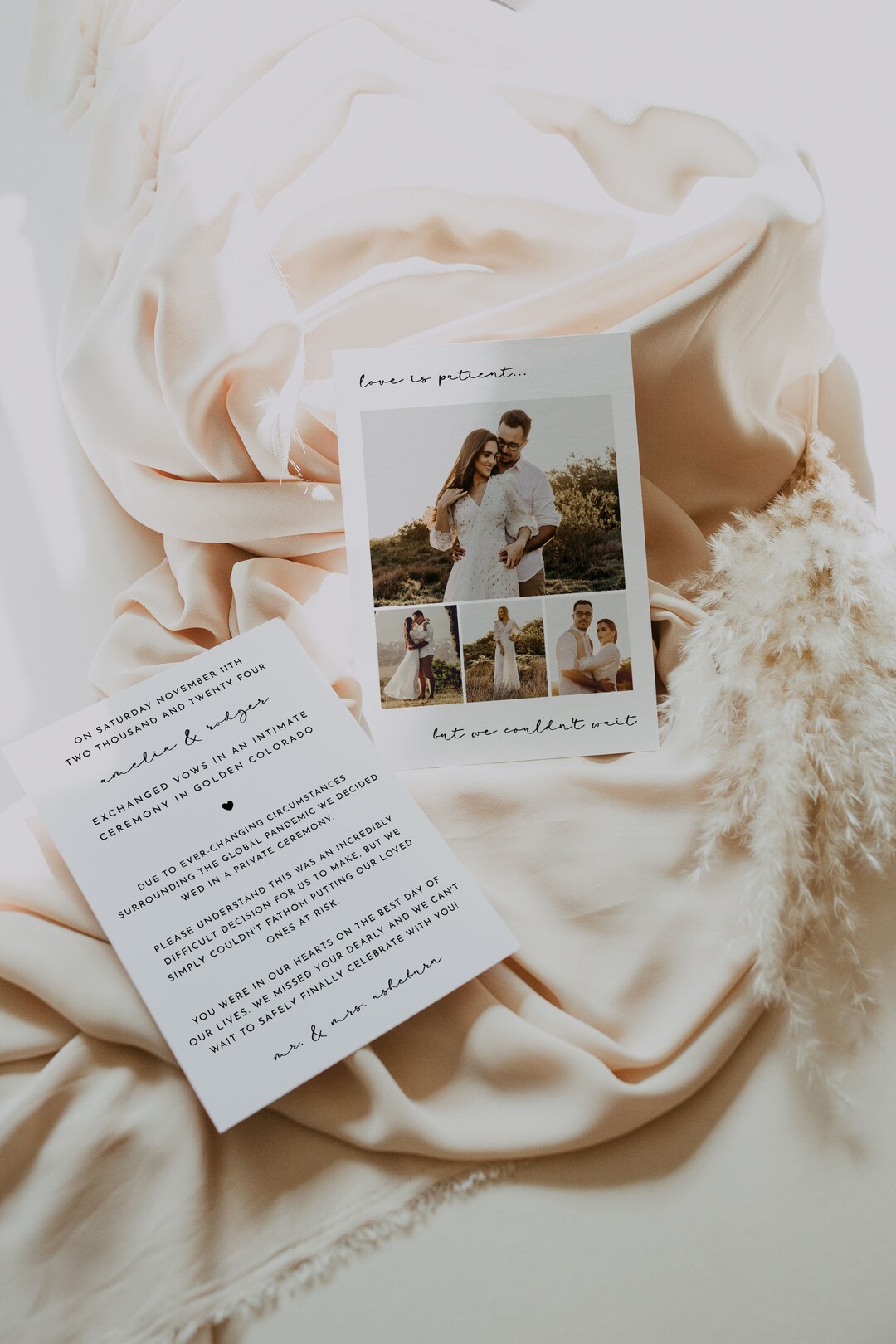 Elopement Announcement Template, Love is Patient Wedding Announcement ...