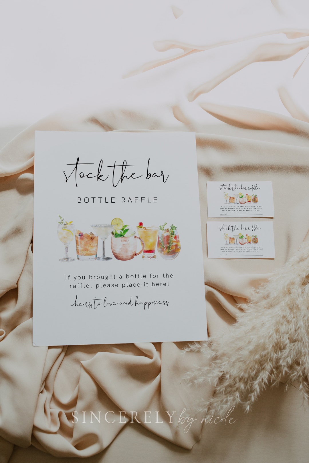 Stock the Bar Raffle Ticket Template, Couples Shower Bottle Raffle Game ...