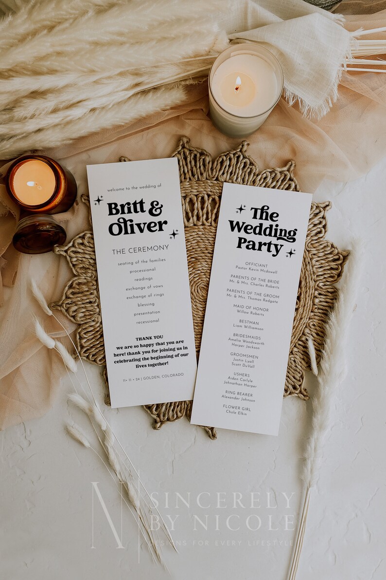 Retro Wedding Program Template, Wedding Program Retro, Wedding Program ...