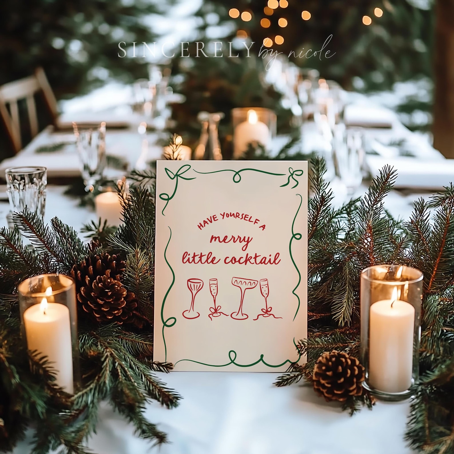 PRINTED & SHIPPED Hand Drawn Merry Little Cocktail Sign, Christmas ...