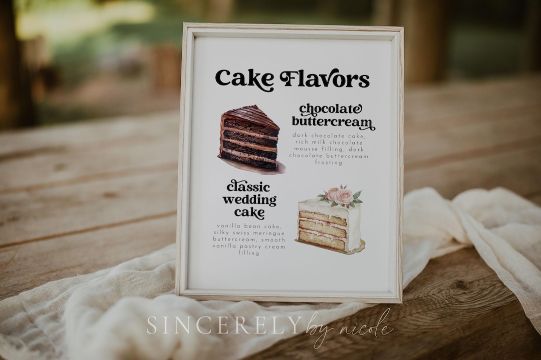 Cake Flavors Sign Template, Canva Editable Cake Menu Sign, Wedding Cake ...