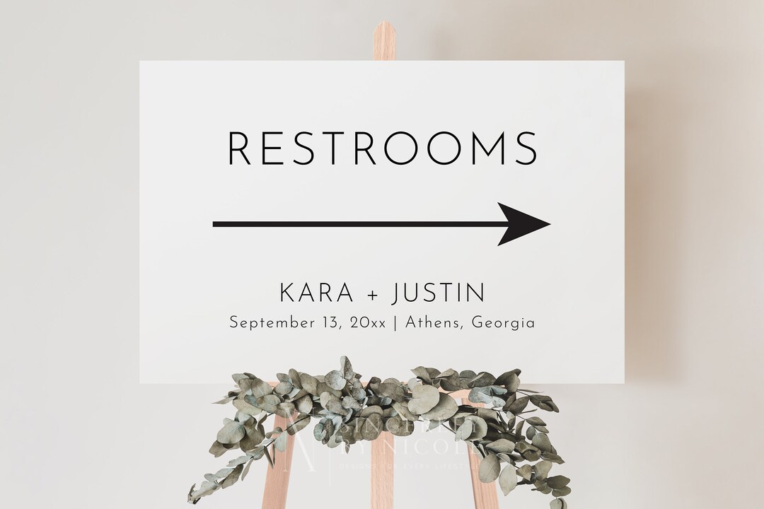 Modern Minimalist Restroom Sign Template, Editable Printable Bathroom ...
