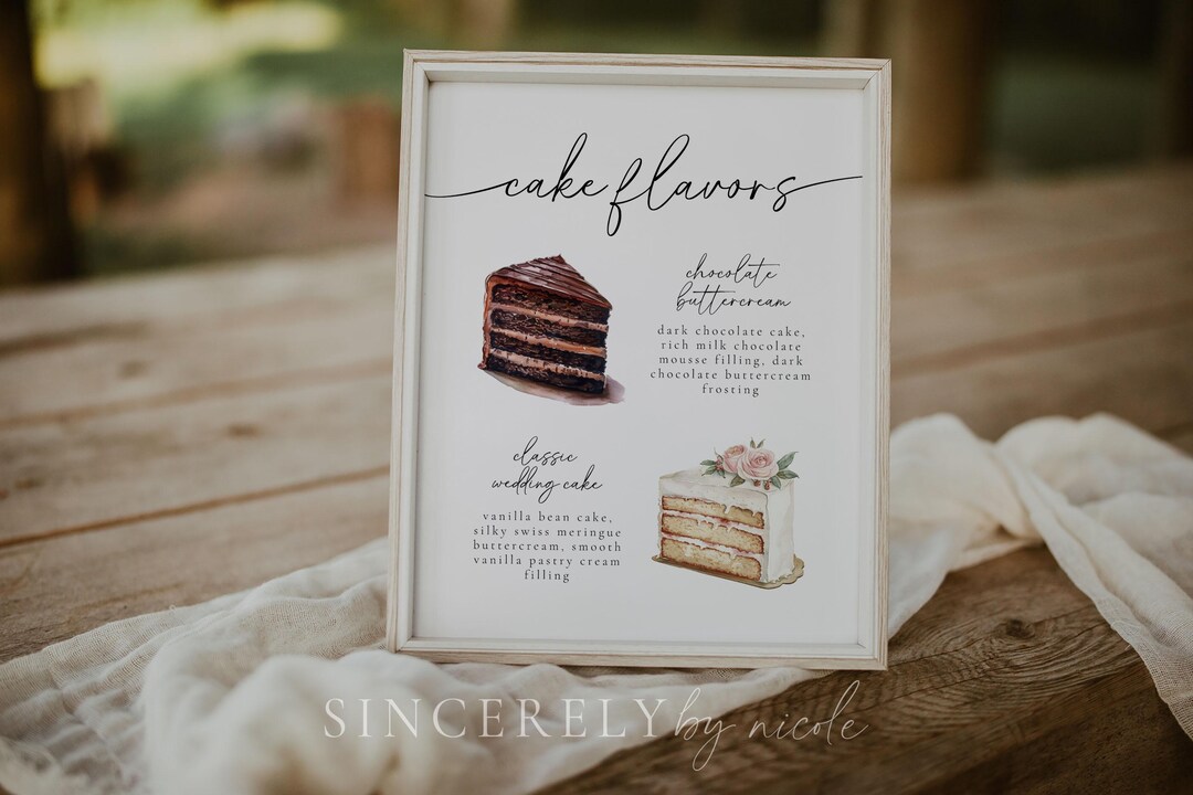 Cake Flavors Sign Template, Canva Editable Cake Menu Sign, Wedding Cake ...