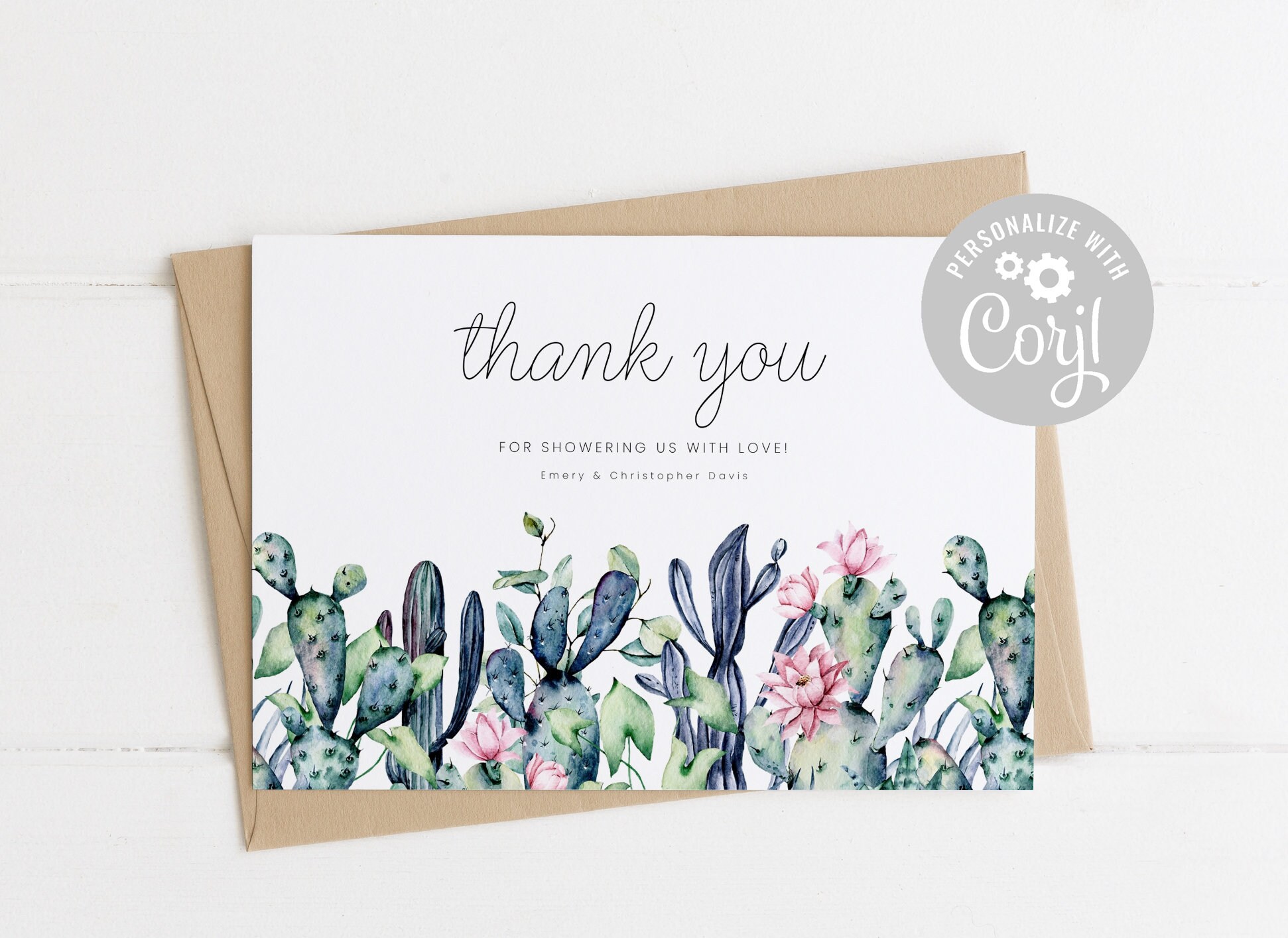 Editable Thank You Card Template Cactus Thank You Card Card - Etsy