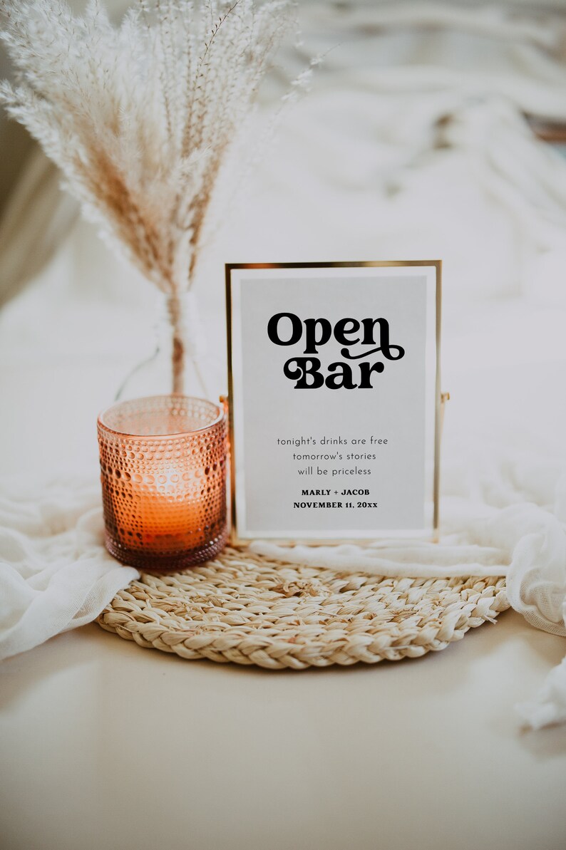 Printable Open Bar Sign Modern Minimalist Wedding Bar Sign - Etsy