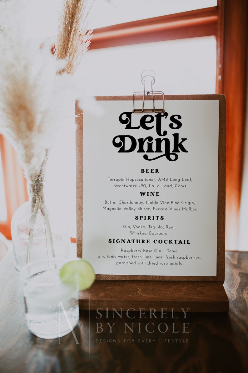 Disco Bar Menu Template Editable Printable Let's Drink - Etsy