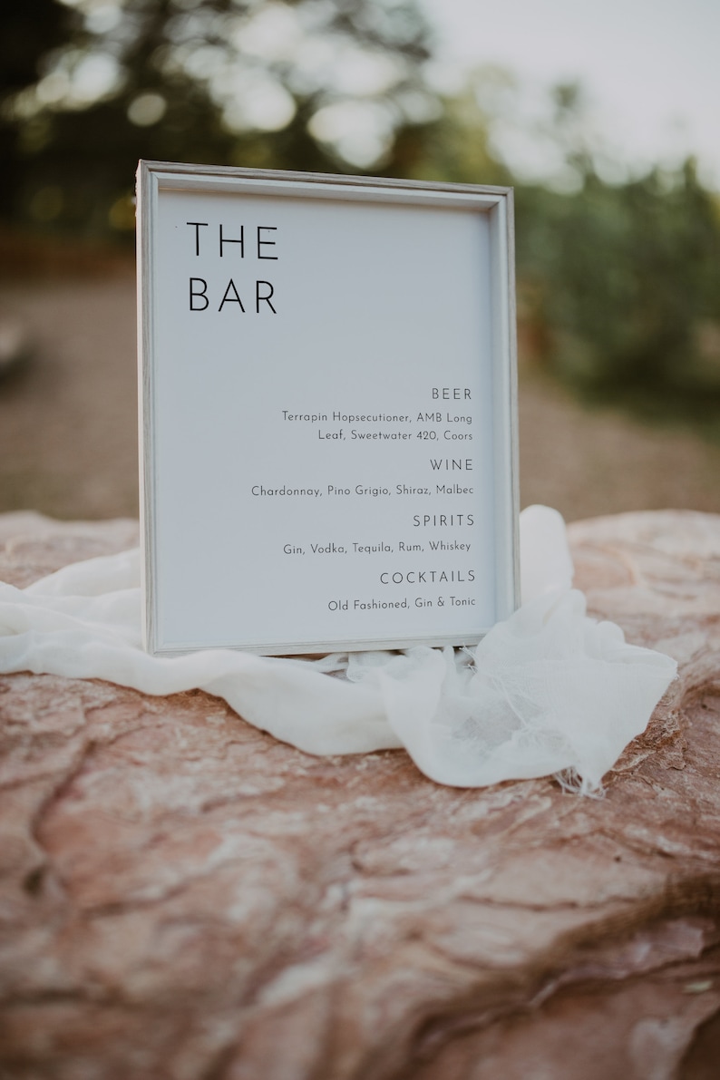 Minimalist Bar Menu Sign Template, 8x10 & 5x7 Minimalist Bar Menu ...