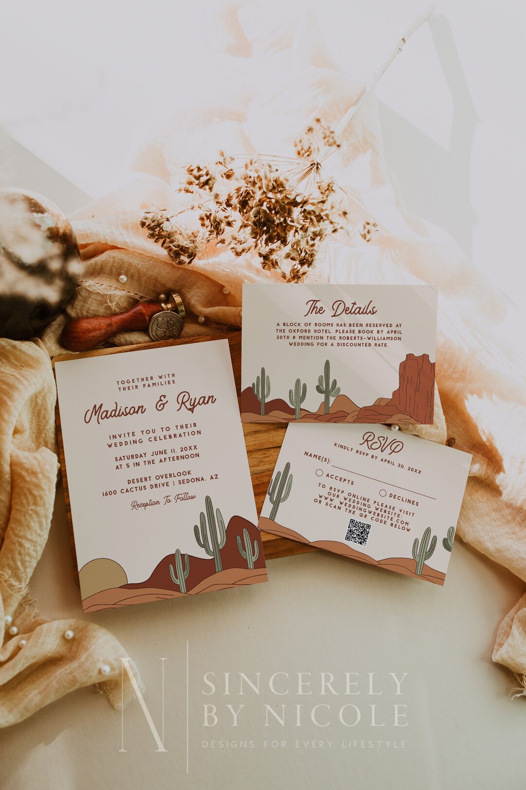 Western Wedding Invitations, Desert Wedding Invitation Suite, Cactus ...