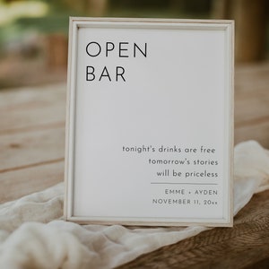 Printable Open Bar Sign, Open Bar Sign Template, Wedding Open Bar Sign ...