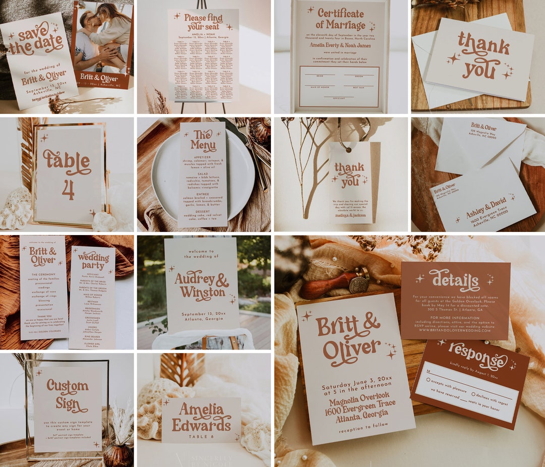 Retro Wedding Template Bundle, Wedding Template Bundle Editable ...