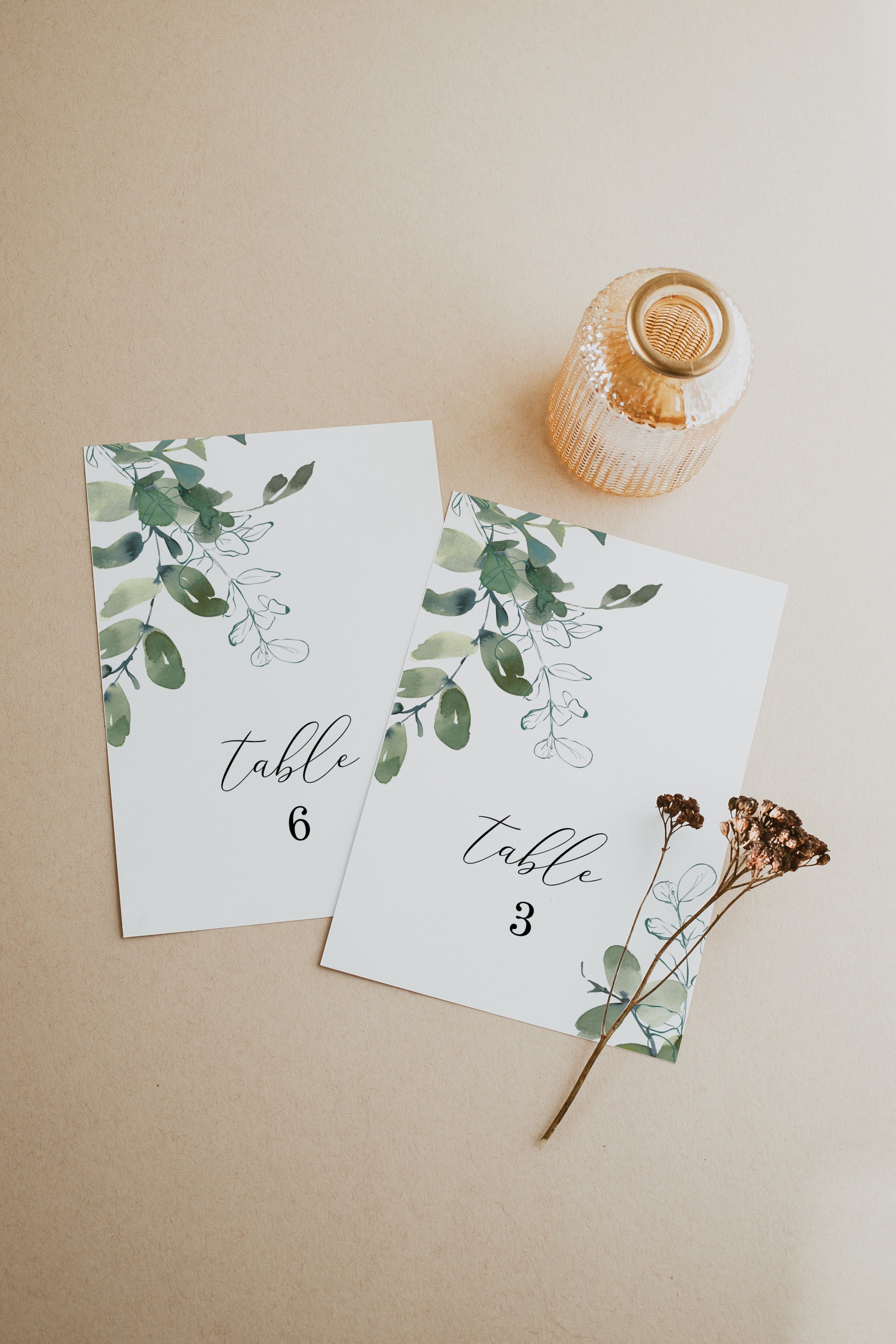 Greenery Table Number Template, Printable Table Numbers, Editable ...