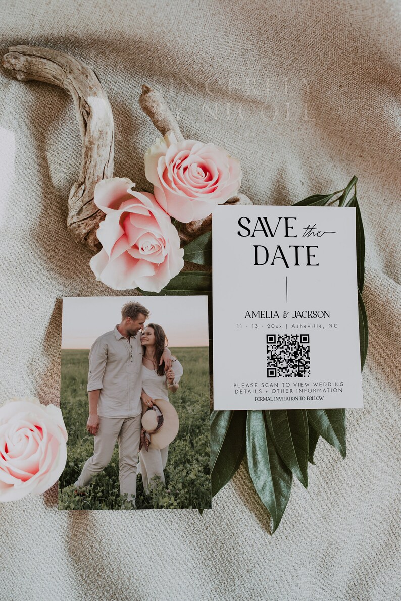 Modern Save the Date QR Code Photo Save the Date Modern - Etsy