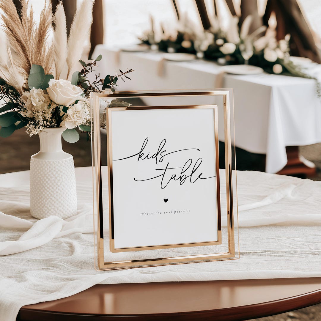 Kids Table Sign, Minimalist Wedding Children's Table Sign, Minimalist ...