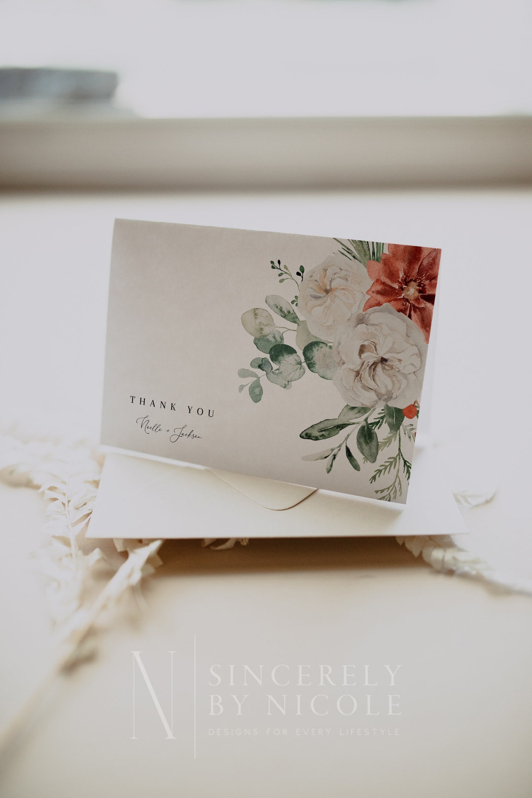 Christmas Thank You Card Template, Editable Printable Thank You Card ...