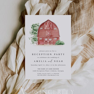 Barn Wedding Reception Party Invitation, Wedding Reception Invite ...
