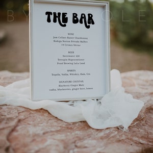Retro 70s Bar Menu Sign, Wedding Bar Menu Sign Printable, 8x10 Retro ...