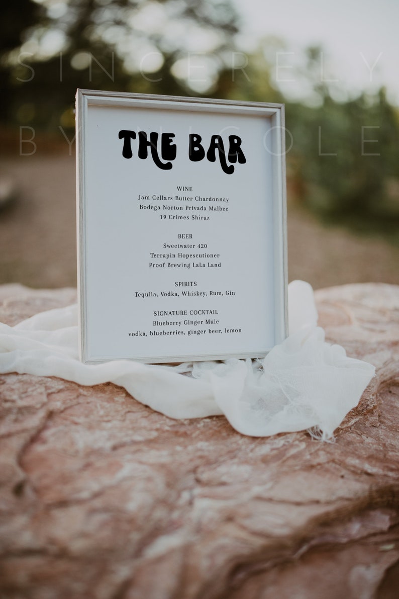Retro 70s Bar Menu Sign Wedding Bar Menu Sign Printable 8x10 - Etsy