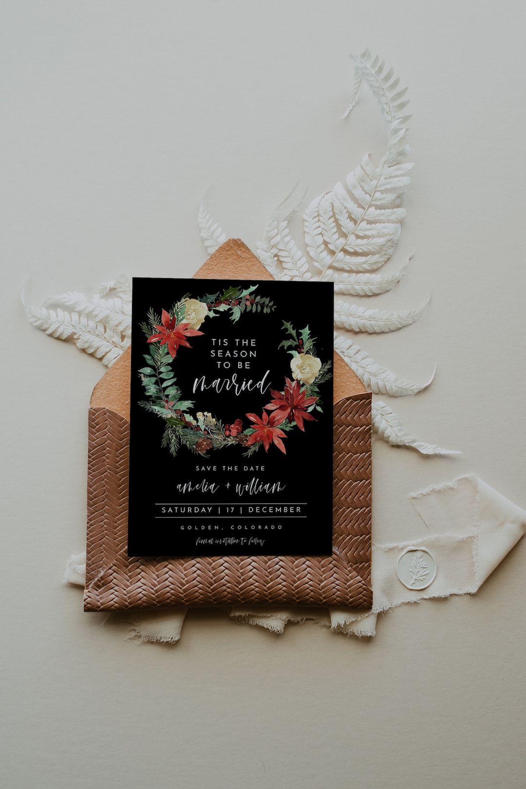Winter Wedding Save the Date, Holiday Save the Date, Christmas Save the ...