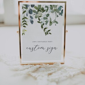 Corjl Editable Sign Template, Greenery Sign Template, Greenery Sign ...