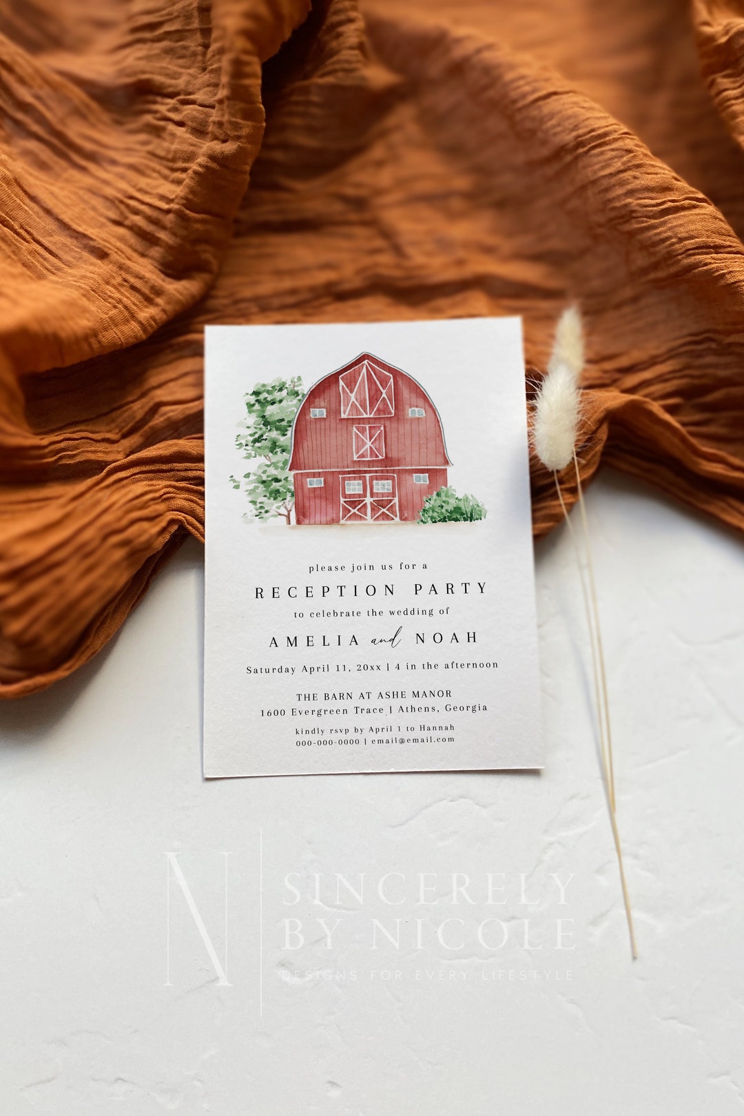 Barn Wedding Reception Party Invitation, Wedding Reception Invite ...
