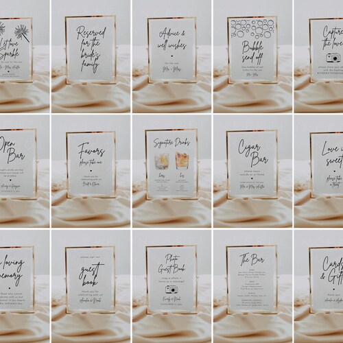 Modern Wedding Sign Template Bundle Editable Printable - Etsy