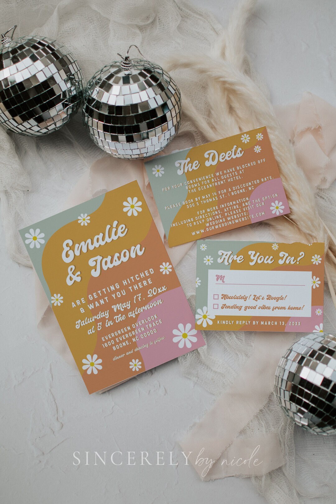 Retro Themed Wedding Invitation Suite, Retro Invitations, Groovy ...