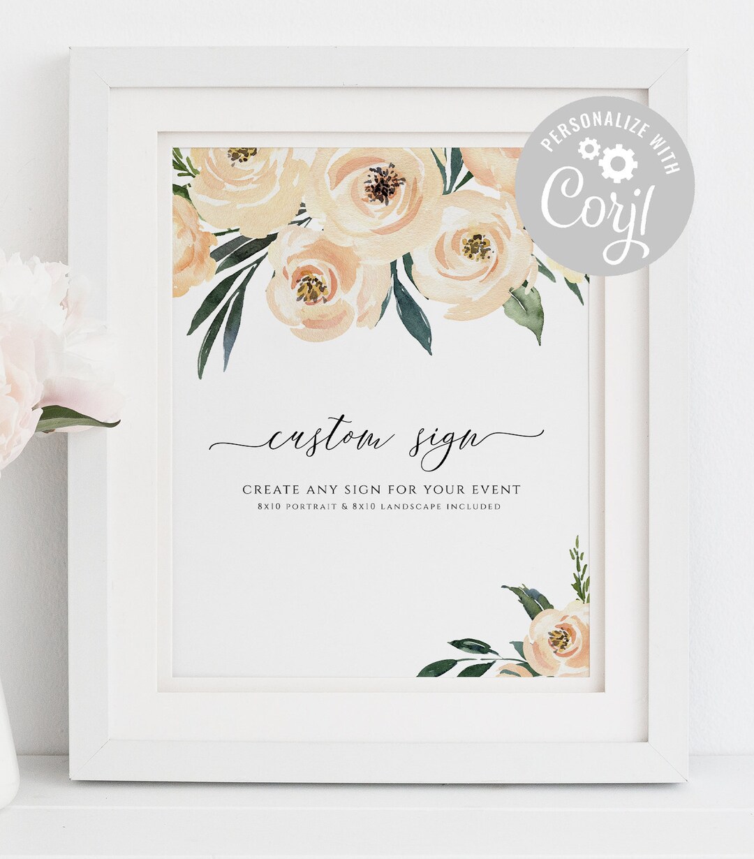 Watercolor Floral Sign Template, 8x10 Sign Template, Editable Floral ...