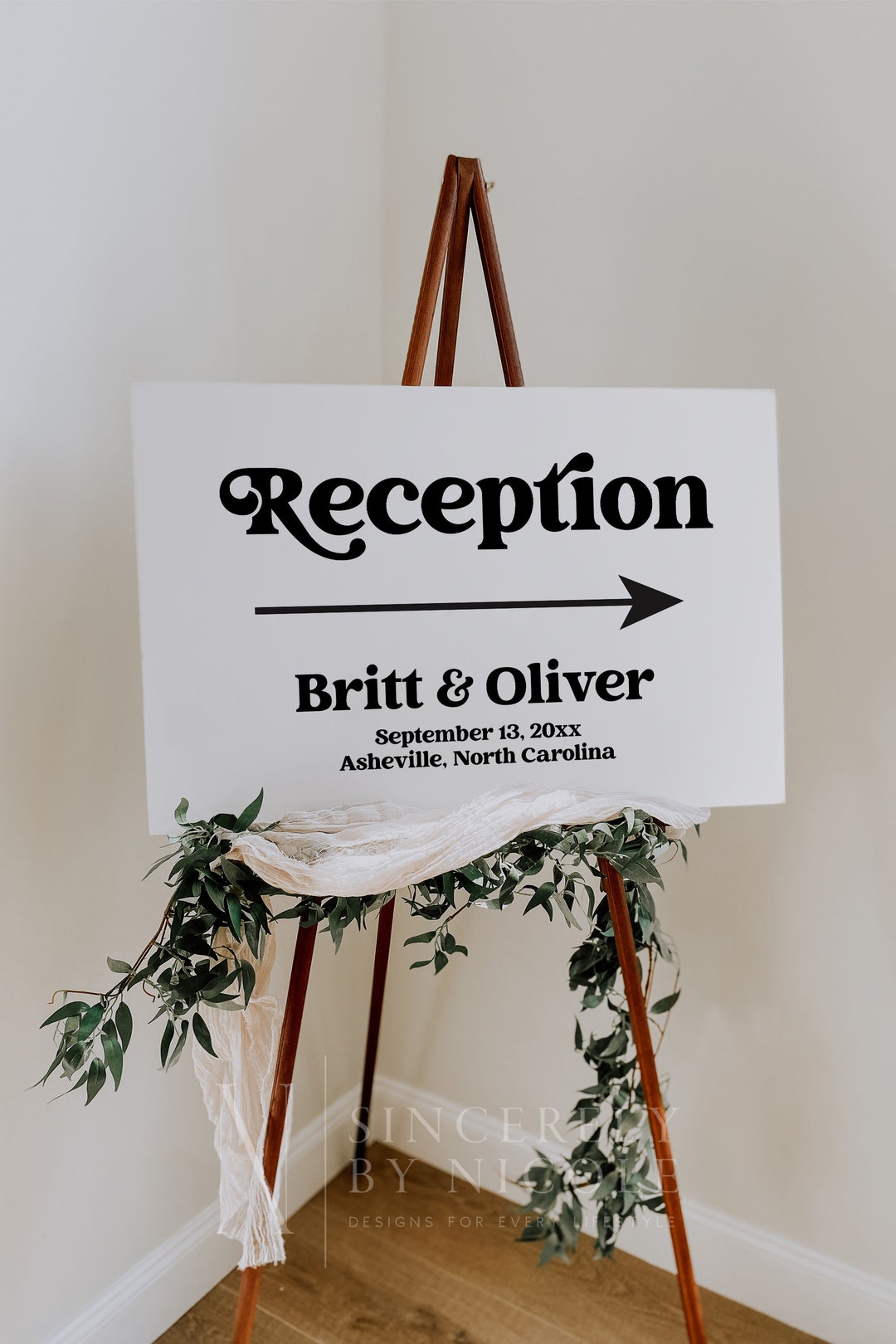 Retro Reception Sign, Arrow Reception This Way Sign Template, Editable ...