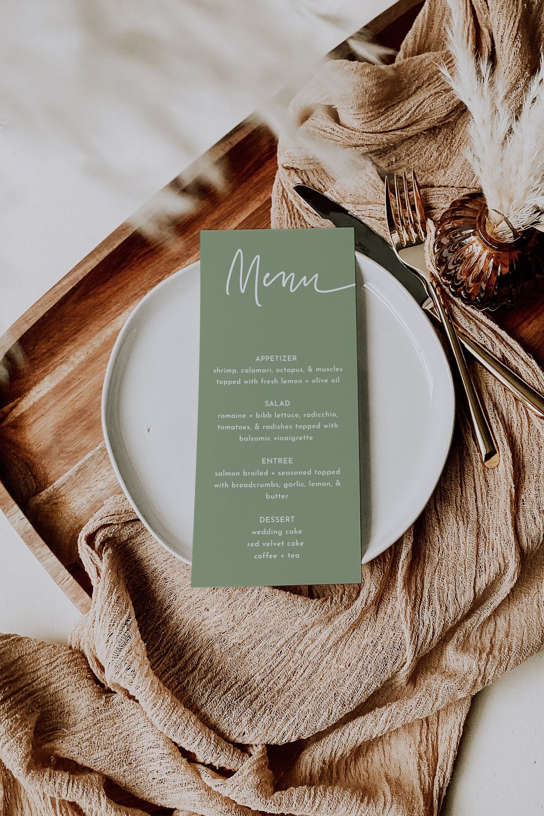 Sage Menu Template, Menu Editable Printable, Sage Wedding Menu, DIY ...