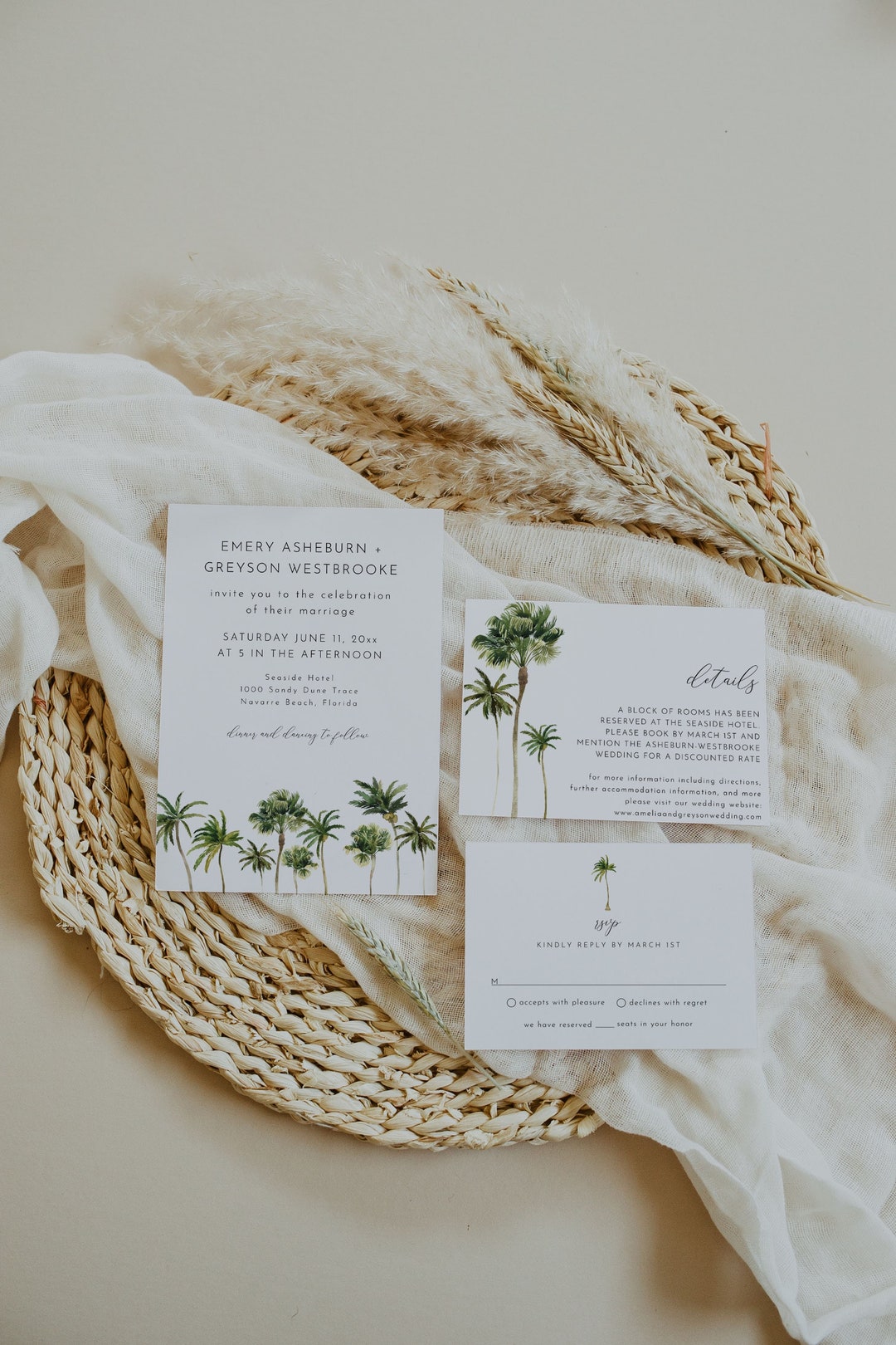 Beach Wedding Invitation Suite, Beach Wedding Invitation, Destination ...