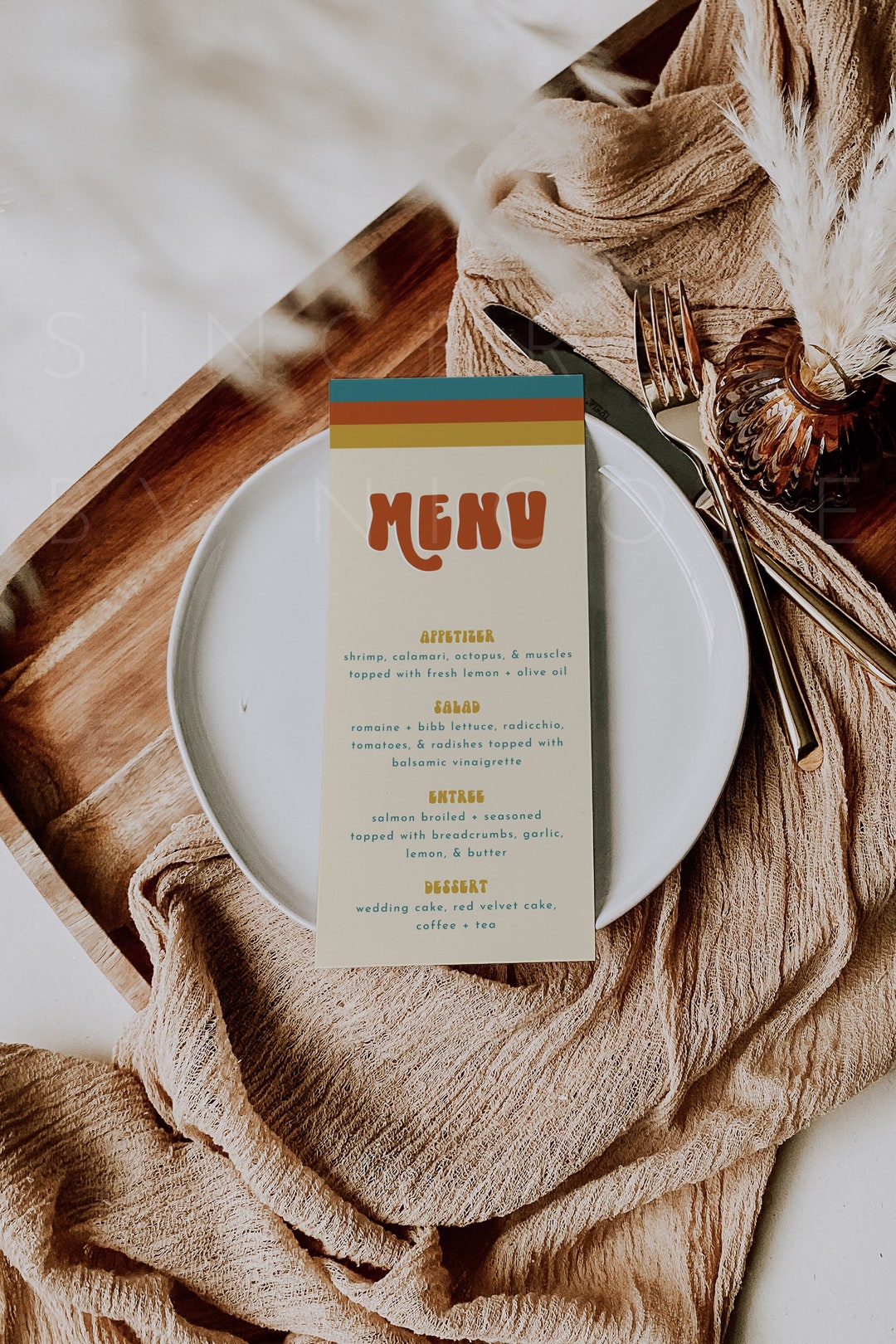 Retro Menu Template, Boho Menu Editable Printable, Modern Retro Menu ...