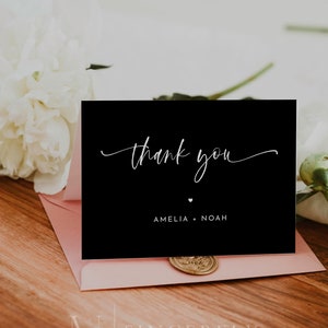 Black Thank You Card Template, Editable Printable Modern Black Thank ...