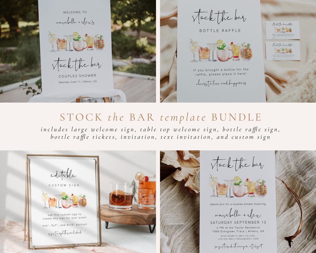 Stock the Bar Template Bundle, Couples Shower Welcome Sign Bundle ...