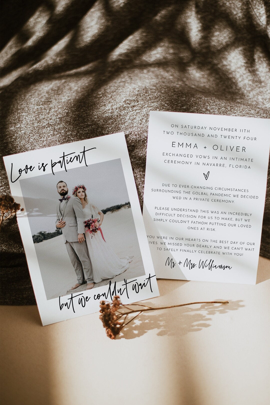 Simple Modern Photo Elopement Announcement Love is Patient - Etsy