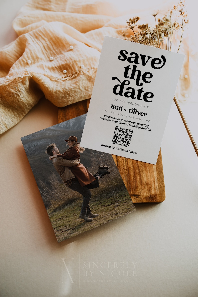 Save the Date With QR Code Wedding Details, Photo Save the Date QR Code ...