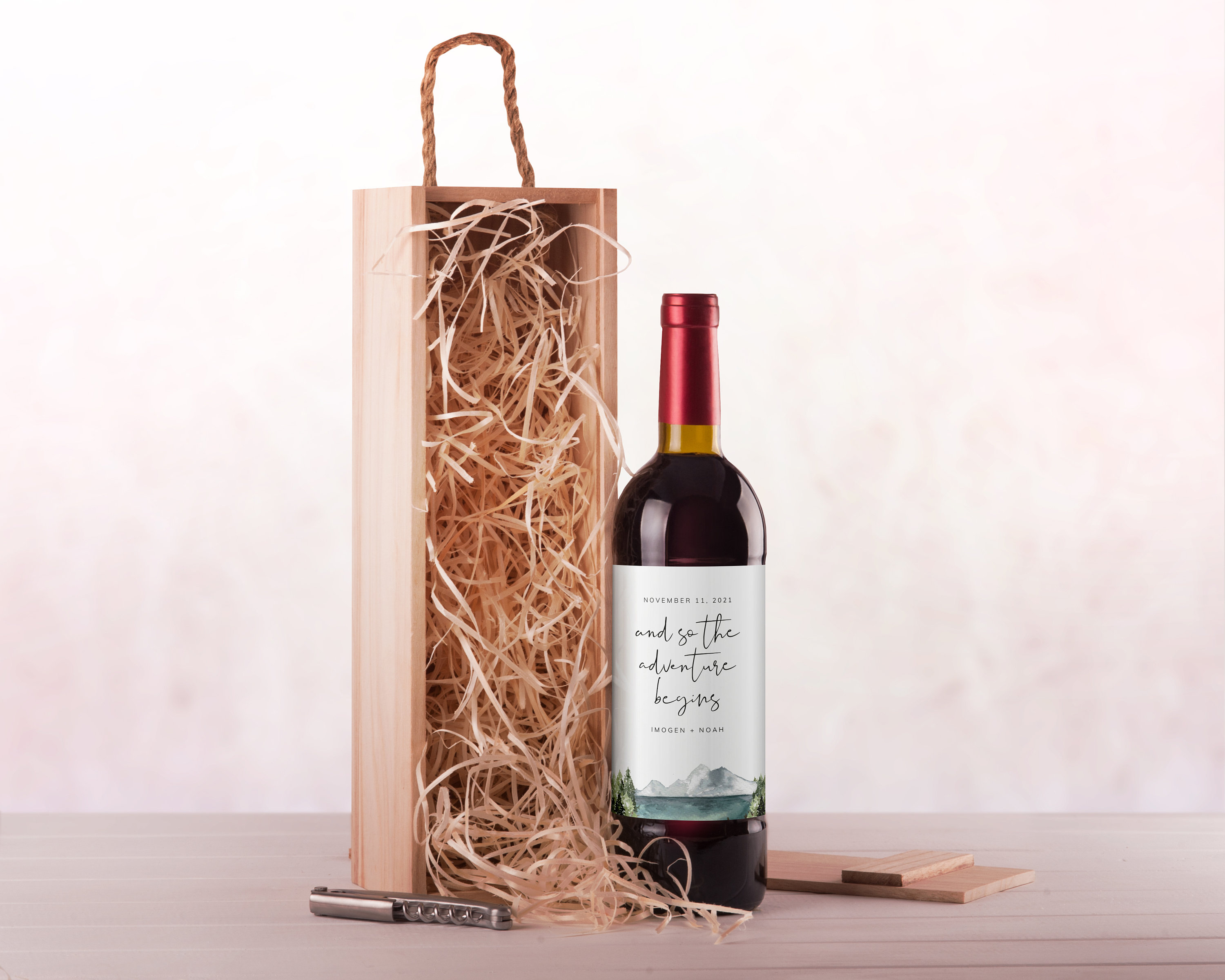 Mountain Wedding Wine Label, Editable Printable Outdoor Wedding, Wine ...