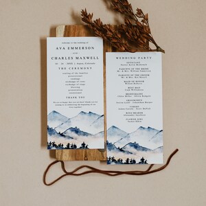 Printable Mountain Wedding Program Template, Outdoor Wedding Order of Events, Editable Rustic ...