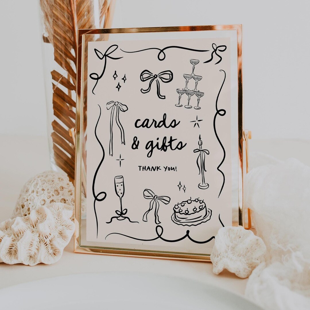 Hand Drawn Cards and Gifts Sign Template, Modern Minimalist Wedding ...