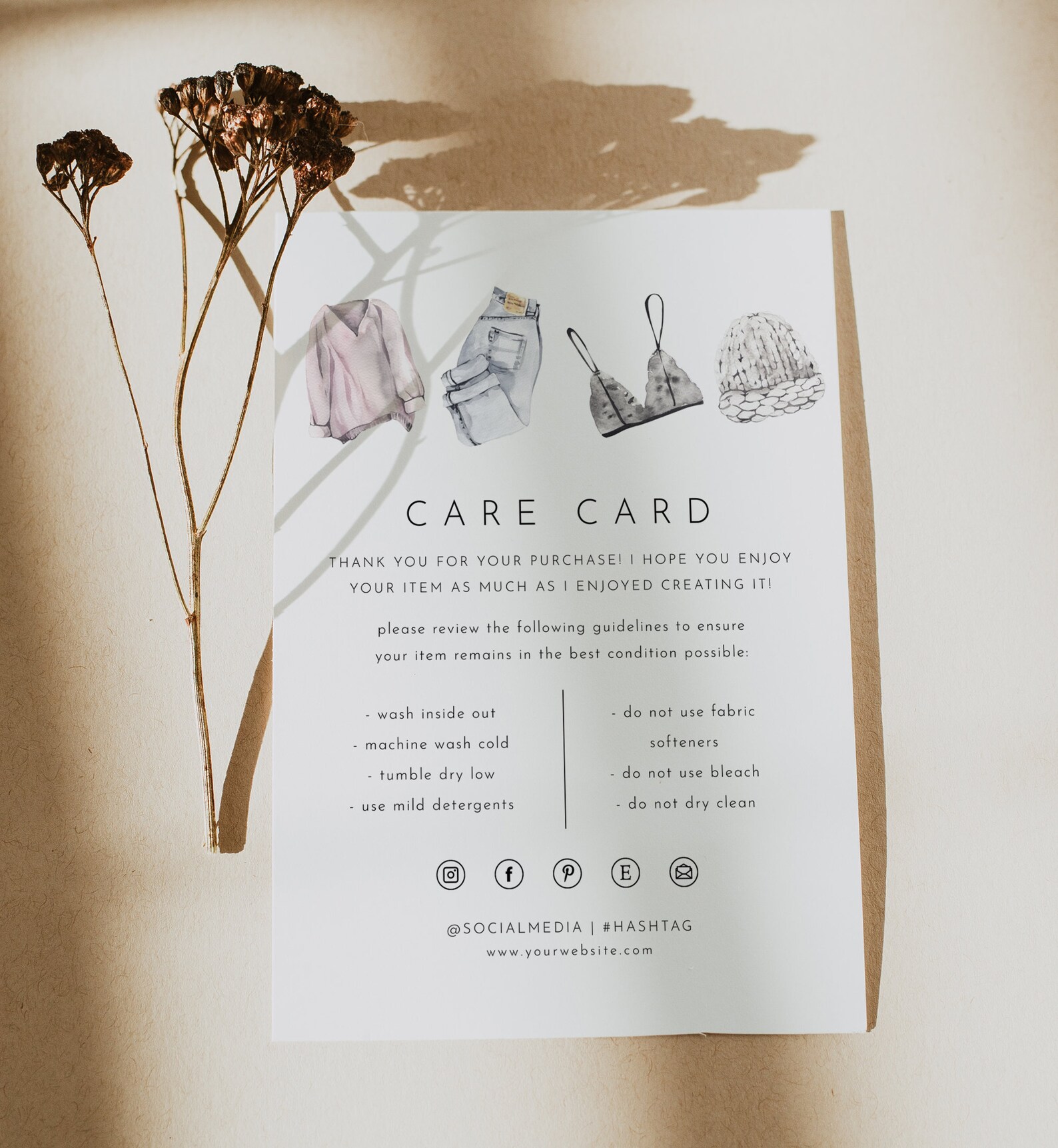Editable Care Card Washing Instructions Modern Packaging - Etsy