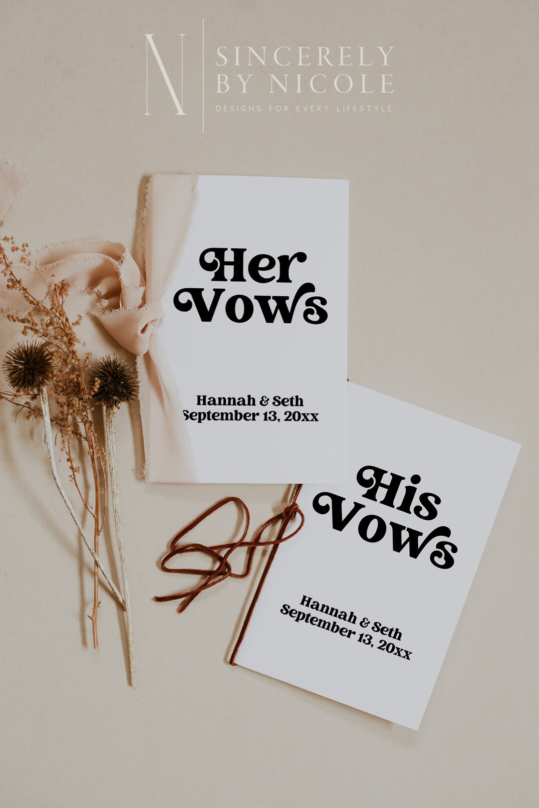 Retro Vow Book Template, Editable His and Her Vows, Personalized Vow ...