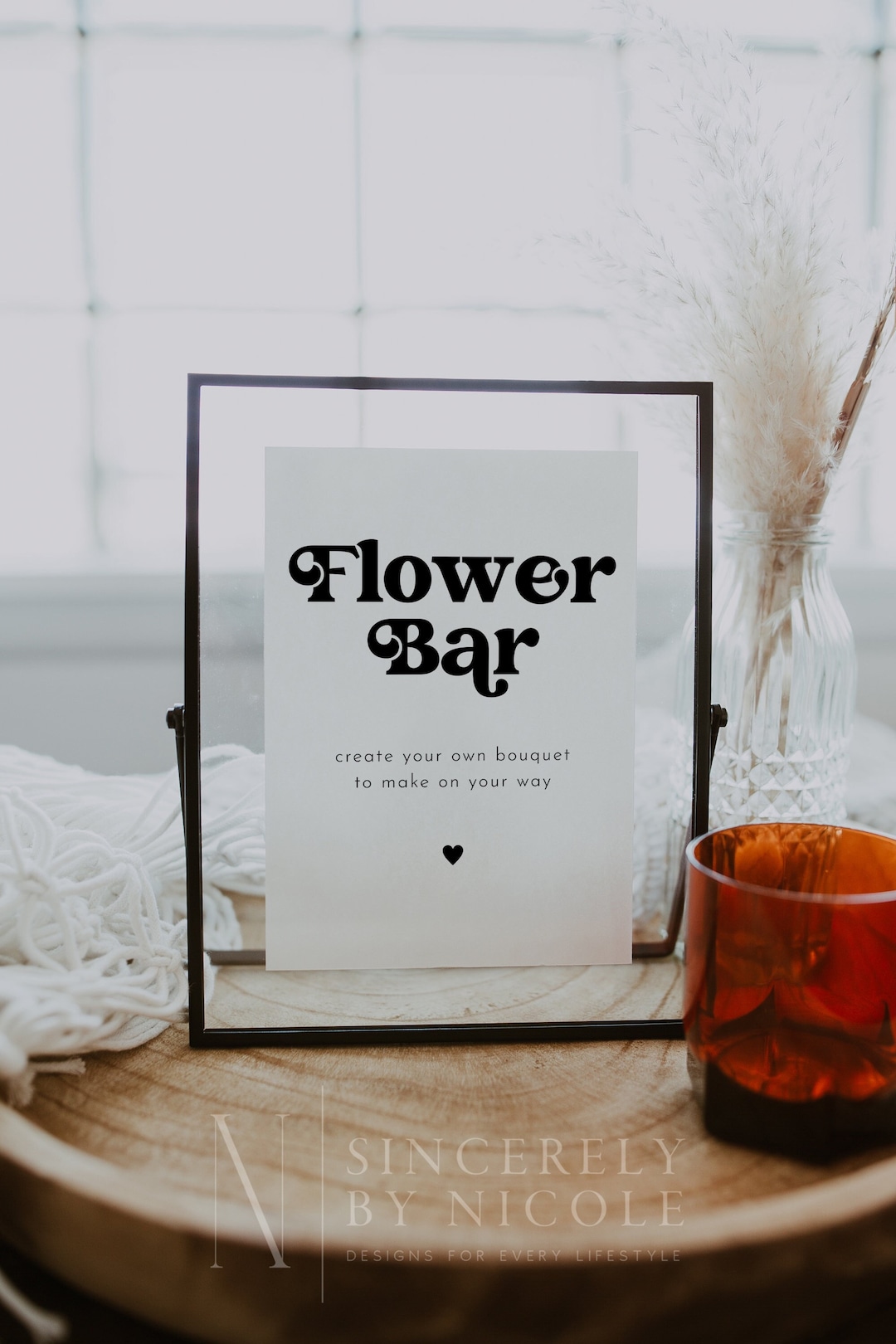 Flower Bar Sign, Flower Bar Sign Template, Bridal Shower Flower Bar ...