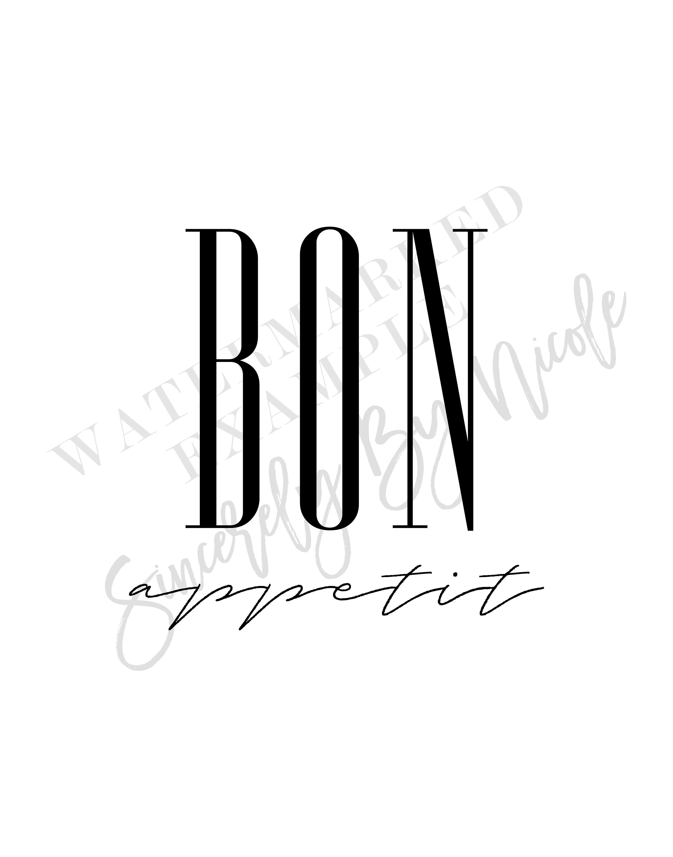 Bon Appetit PRINTABLE Wall Art Bon Appetit Sign Kitchen - Etsy