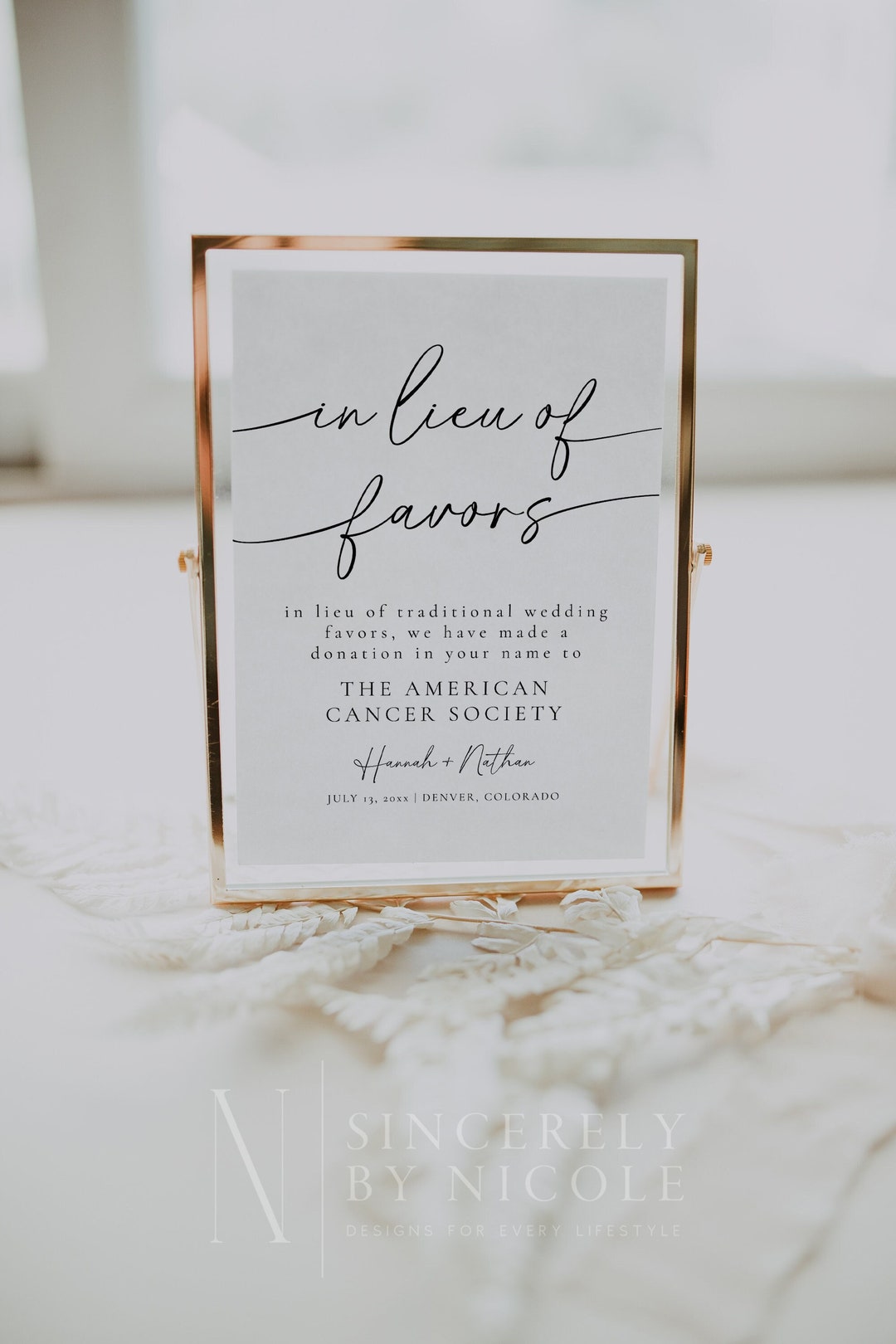 In Lieu of Favors Sign, Minimalist in Lieu of Favors Sign, Charity ...