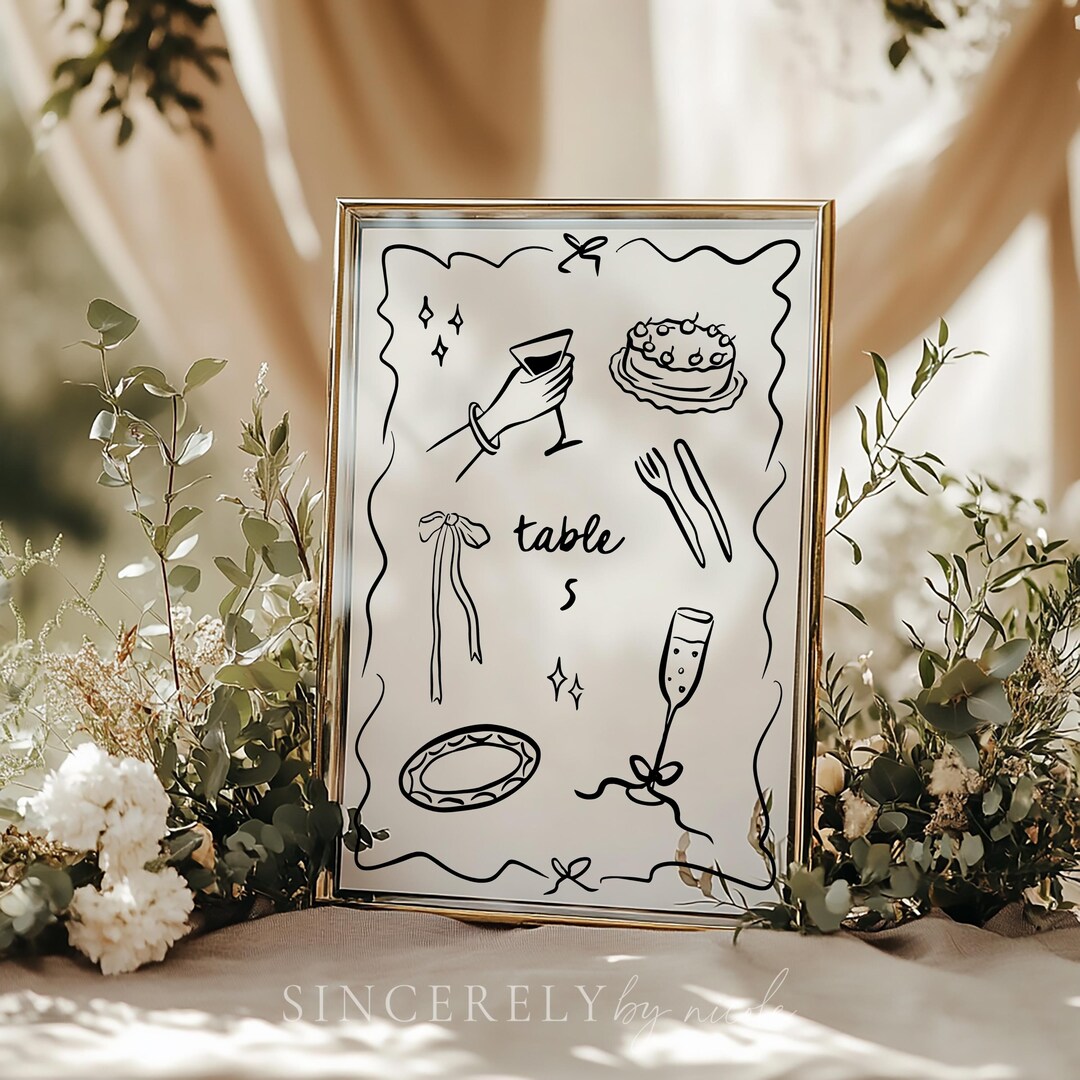 Hand Drawn Wedding Table Number Template, Handwritten Menu Template ...