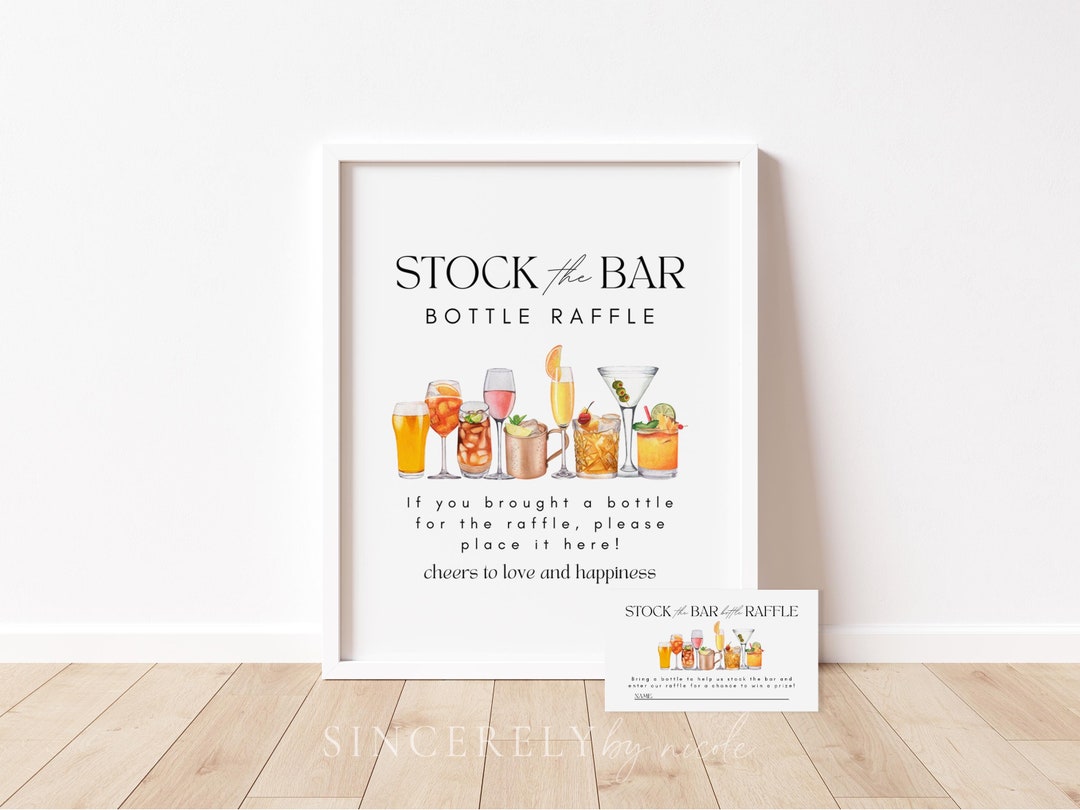 Stock the Bar Bottle Raffle Game, Canva Couples Shower Game Signage ...