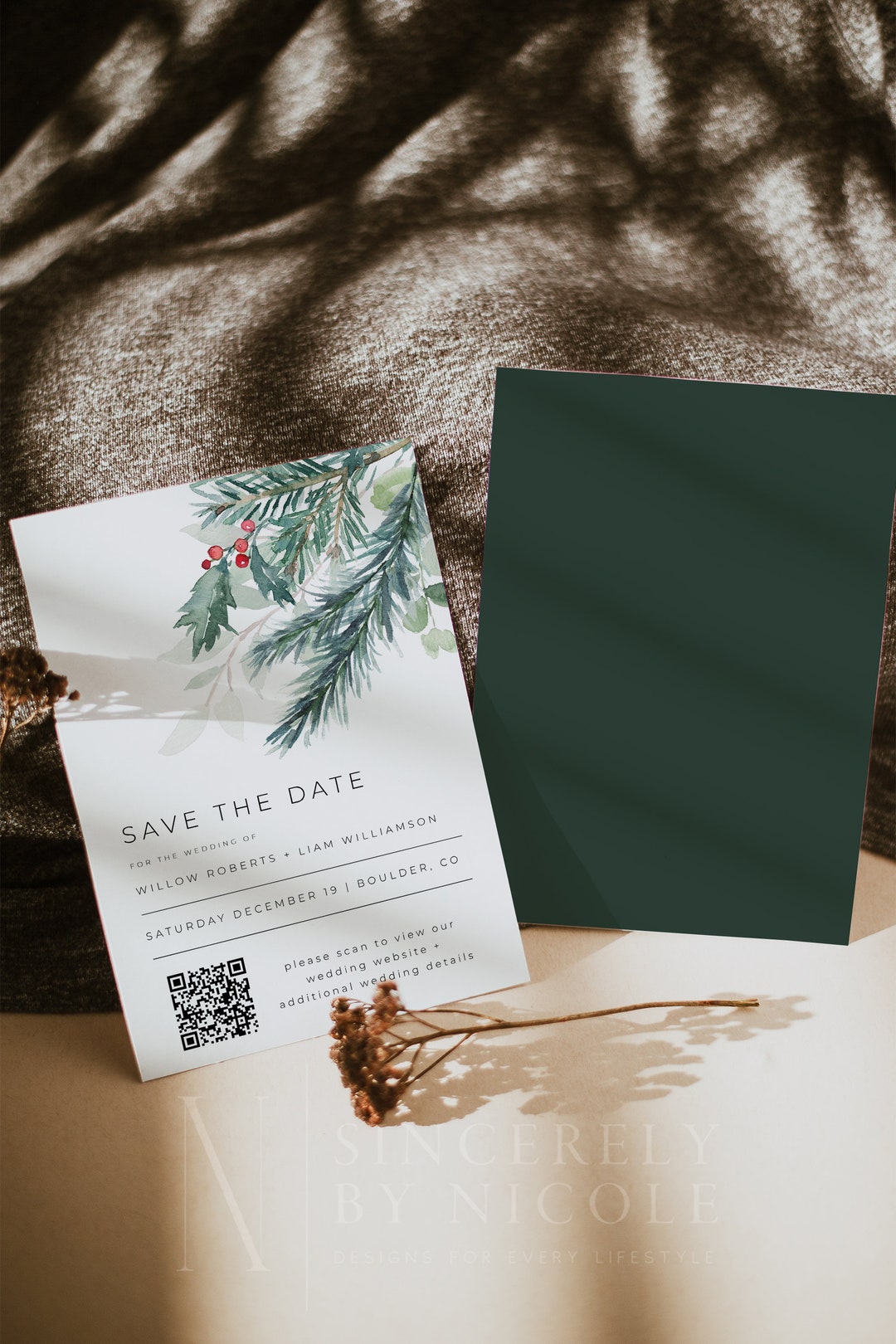 Winter Wedding Save the Date Template, Editable Printable Rustic ...